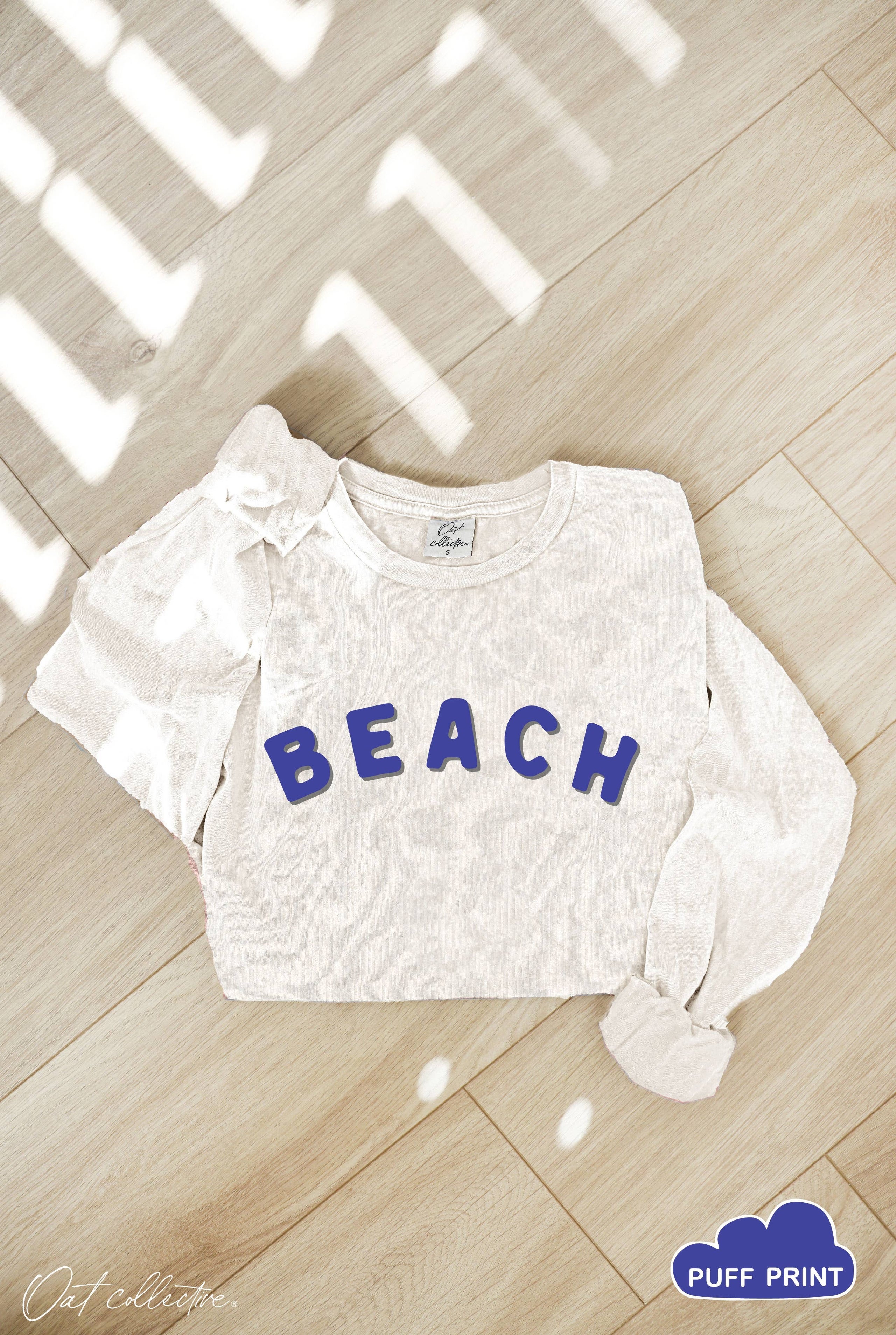 OAT COLLECTIVE - BEACH PUFF PRINT Mineral Washed Long Sleeve Graphic: L ...